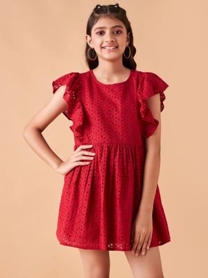 Buy Cherry & Jerry Girls Maroon A-Line Knee Length Dress Online