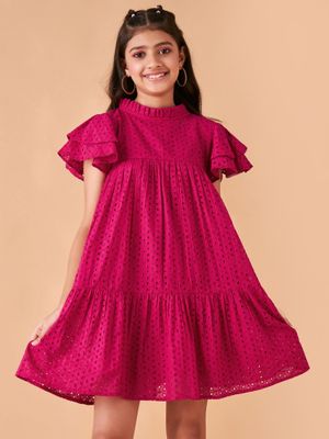 Buy Cherry & Jerry Girls Magenta A-Line Knee Length Dress Online