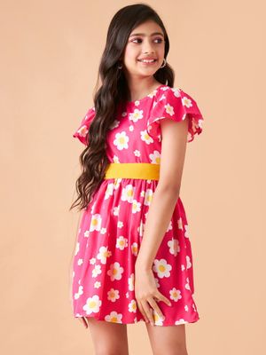 Buy Cherry & Jerry Girls Pink A-Line Knee Length Dress with Belt (Set ...