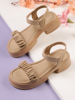 Buy Truffle Collection Beige Solid Sandals Online