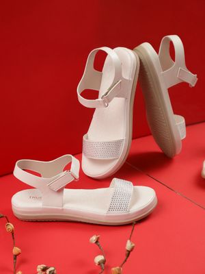 Buy Truffle Collection White Embellished Sandals Online