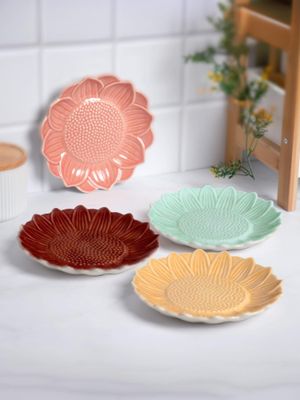 Buy Anko Flower Pattern Stoneware Plates Multi (Pack of 4) Online