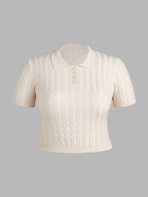 Buy Cider Solid Rib Knit Polo Crop Top Curve & Plus (1XL) Online