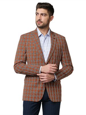 Buy Raymond Men Checks Orange Blazer Online