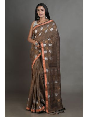 Arhi Handloom Sarees : Buy Arhi Cedar Brown Linen handwoven soft saree ...