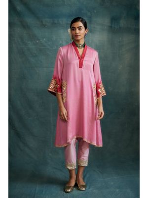 Buy Krishna Mehta Pink Shaded Embroidered Gota Kurta and Pant (Set of 2 ...