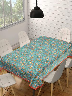 Buy Texstylers Turquoise Pure Cotton Printed 6 Seater Dining Table ...