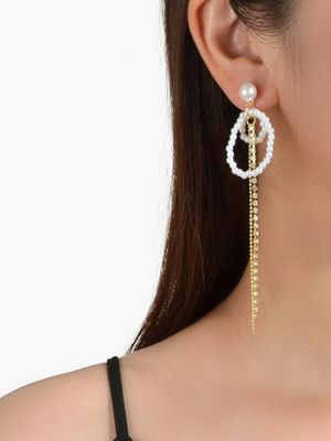 Buy Yellow Chimes Gold Tone Pearl Stud Multilayered Drop Crystal Chain ...