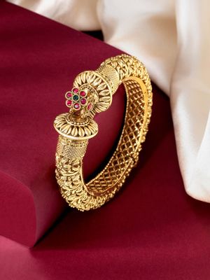 Buy Peora Gold Plated Thick Openable Kadaa Bangle Traditional Gokhru ...