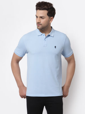 Buy Red Tape Mens Powder Blue Solid Half Sleeve Cotton Polo T-Shirt ...
