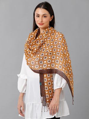 Linen Club Stoles : Buy Linen Club brown Printed Pure Linen Stole (M ...