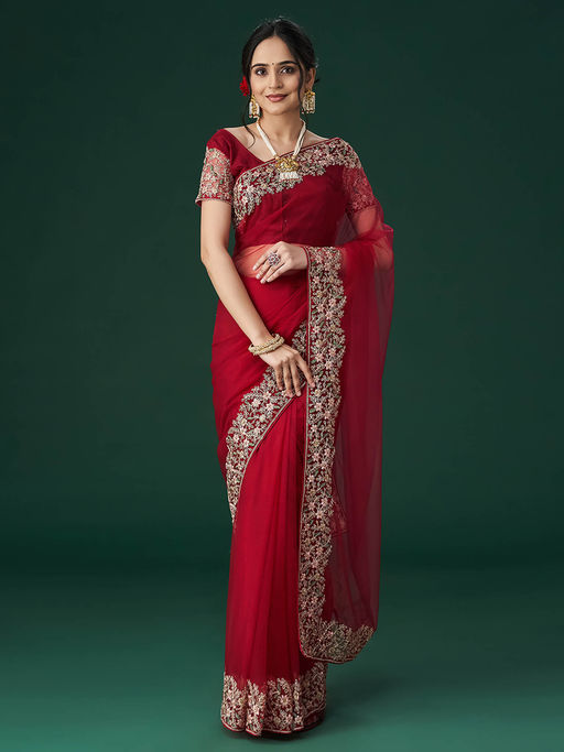 Buy Stylish Red Net Sarees Collection At Best Prices Online