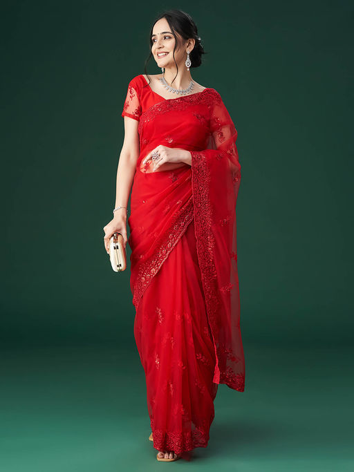 Buy Stylish Red Net Sarees Collection At Best Prices Online