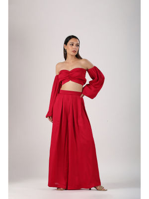 Buy MOH Viva Maroon Colour 2023 Bandeau with Palazzo (Set of 2) Online