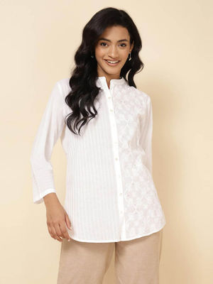 Buy Fabindia White Cotton Embroidered Shirt Online