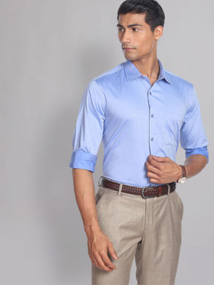 Buy AD By Arvind Regular Fit Solid Twill Formal Shirt Blue Online