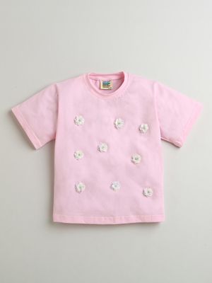 Buy ZIP ZAP ZOOP Pink Sequined Flower Half Sleeve T-shirt (12-18 Months ...