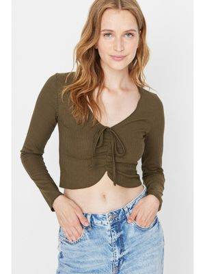 Trendyol Crop Tops : Buy Trendyol Womens Green Textured Crop Top Online ...