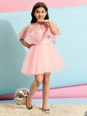Buy Stylo Bug Girls Pink Embellished Flare Party Dress with Jacket (Set ...