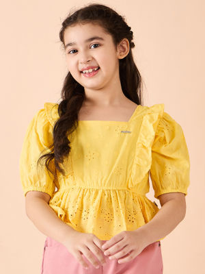 Buy Stylo Bug Girls Yellow Embroidered Top (2-3 Years) Online