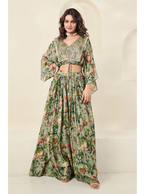 Buy Basanti Kapde aur Koffee Green Contemporary Top with Sharara (Set ...