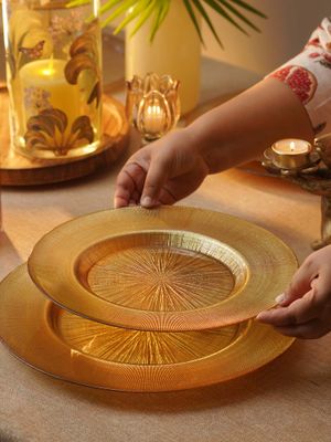 Buy Pure Home + Living Gold Radial Textured Dinner Plates (Pack Of 2 ...