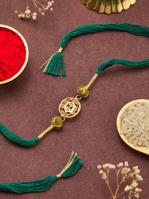 Buy Fabindia Women Gold Solid Rakhi with Roli and Chawal Online