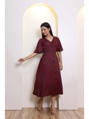 Buy Femme Sequel Wine Solid A-Line Dress (XS) Online