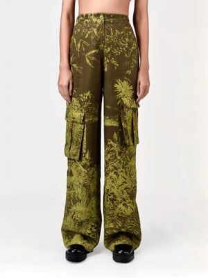 Buy Genes Lecoanet Hemant Women Brown Linen Printed Flared Pant (L) Online