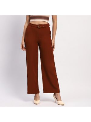 Buy Madame Belted Straight Fit Solid Rust Trouser (Set of 2) (26) Online