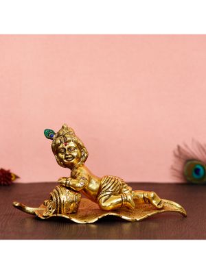 Buy eCraftIndia Golden Lord Krishna Idol Metal Showpiece Online