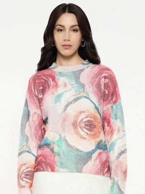 Buy RAREISM Siri Dusky Multi Relaxed Floral Sweater (XXS) Online