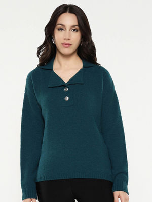 Buy RAREISM Sirnak Primary Green Relaxed Plain Sweater (XXS) Online