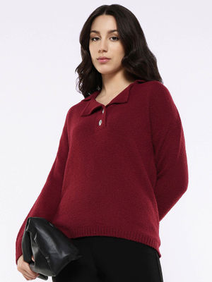 Buy RAREISM Sirnak Primary Maroon Relaxed Plain Sweater (XXS) Online