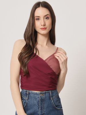Buy Trend Arrest Wine Colorblock Tie Up Top Online