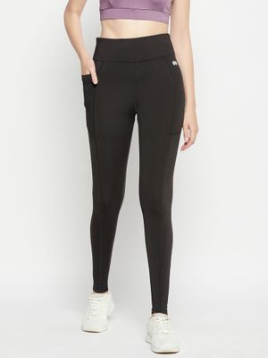 Buy Clovia High-Rise Active Tights in Black with Side Pocket Online
