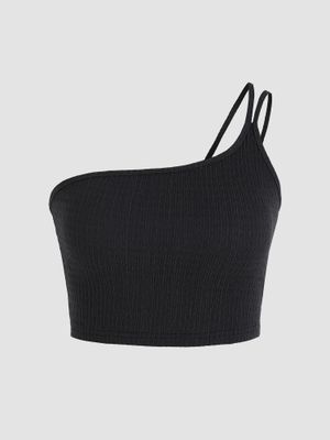 Buy Cider Solid Texture One Shoulder Tank Top Online