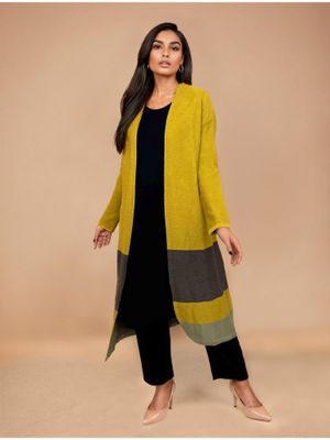 Buy trueBrowns Mustard Colorblock Woolen Woven Long Shrug Online