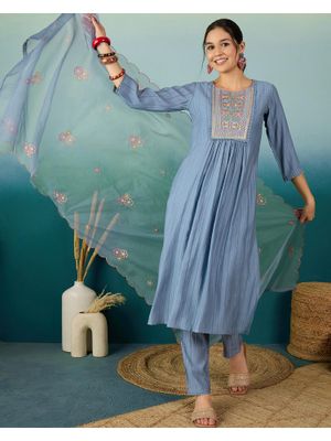 Buy Gahan Embroiderd Sequence Grey Silk Blend Kurta with Pant & Dupatta ...