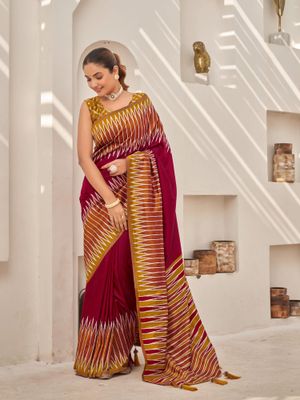 Buy Manohari Woven Maroon Heavy Jacquard Work Saree with Unstitched ...