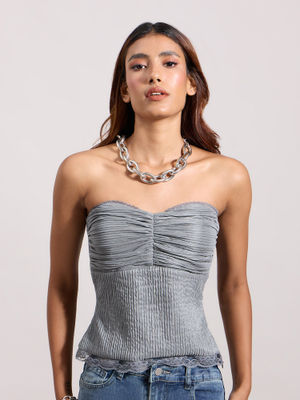 Buy MIXT by Nykaa Fashion Grey Lace Detail Bodycon Tube Top Online
