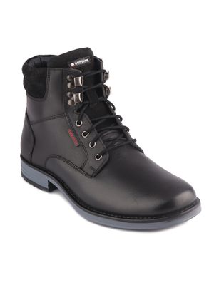 Buy Red Chief Black Leather Casual Solid Contemporary Boots For Men online