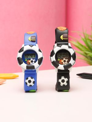 Buy Stol'N Set of 2 Footbal Designed Digital Wrist Watch-Black, Blue Online