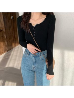 Buy Outzidr Black Button Down Flat Knit Top Online