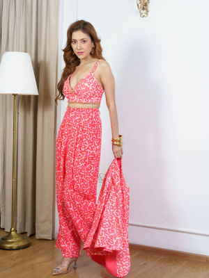 Buy NEHA SHARMA LABEL Pink Printed with Jacket Top and Pant (Set of 3 ...