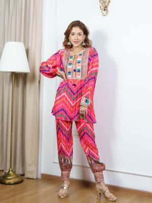 Buy NEHA SHARMA LABEL Pink Multicolored Stripe Kurta with Pant (Set of ...