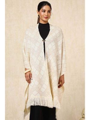 Buy Soch Womens Cream Acrylic Woven Design Shawl Online