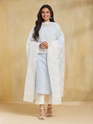 Buy Fabindia White Embroidered Dupatta Online
