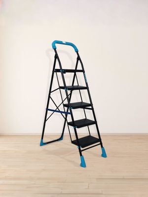 Buy Plantex Heavy-Duty Mild-Steel Style Folding 5 Step Ladder-Black ...
