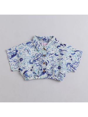 Taffy Shirts : Buy Taffy Abstract Printed Crop Shirt- White, Blue ...